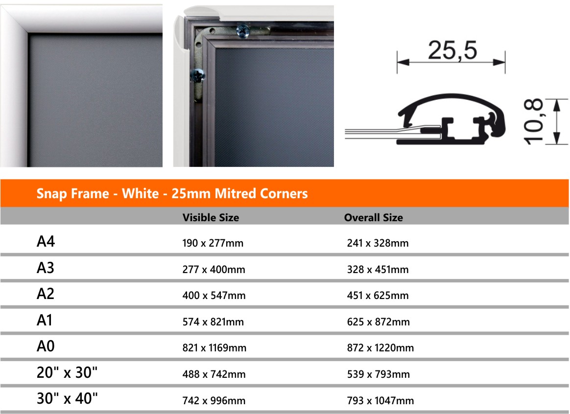 Snap Frame - White - 25mm Profile - Signs 4 Schools